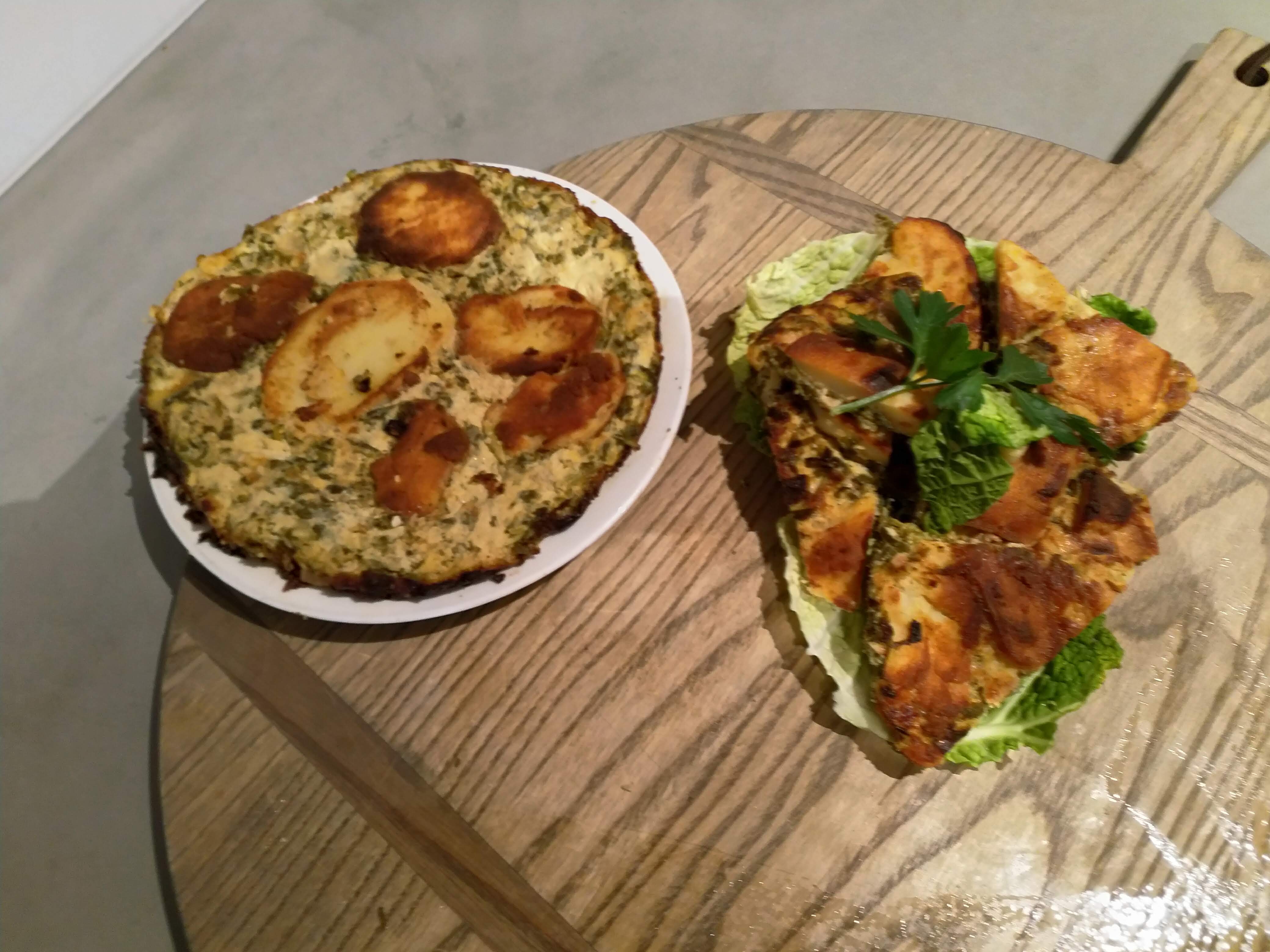 Wilted rocket, onion, garlic with caremelised potato fritatta ~ Heidi ...